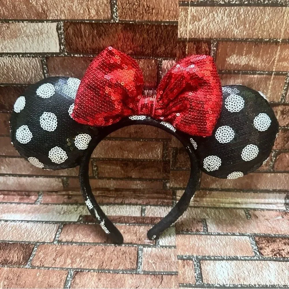 Disney | Accessories | Disney Red And Black Polka Dot Mouse Ears ...